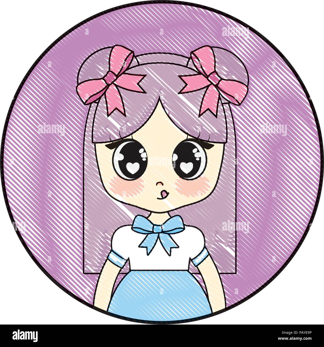 cute Anime girl over decorative circular frame and white background ...