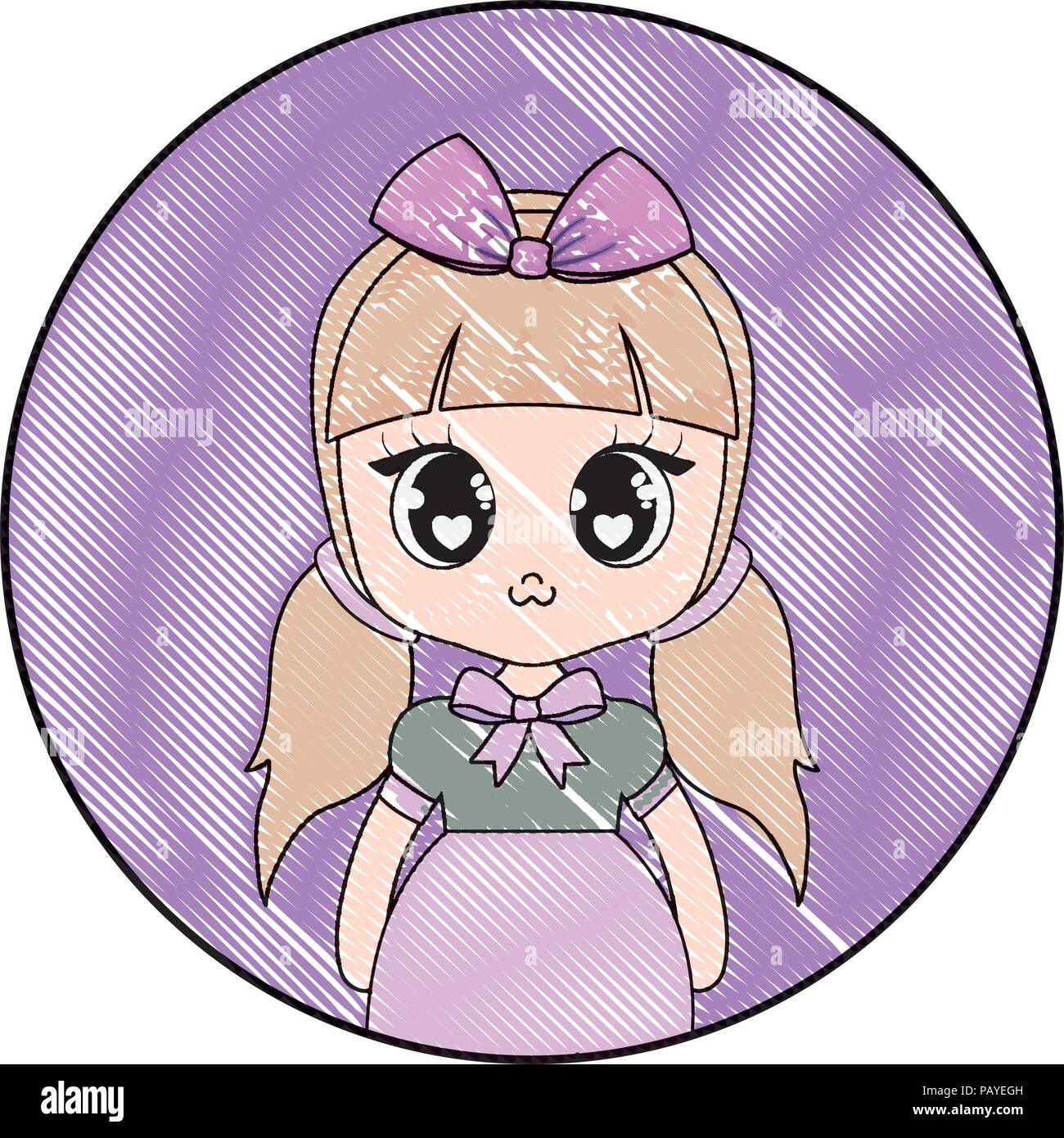 cute Anime girl over decorative circular frame and white background ...