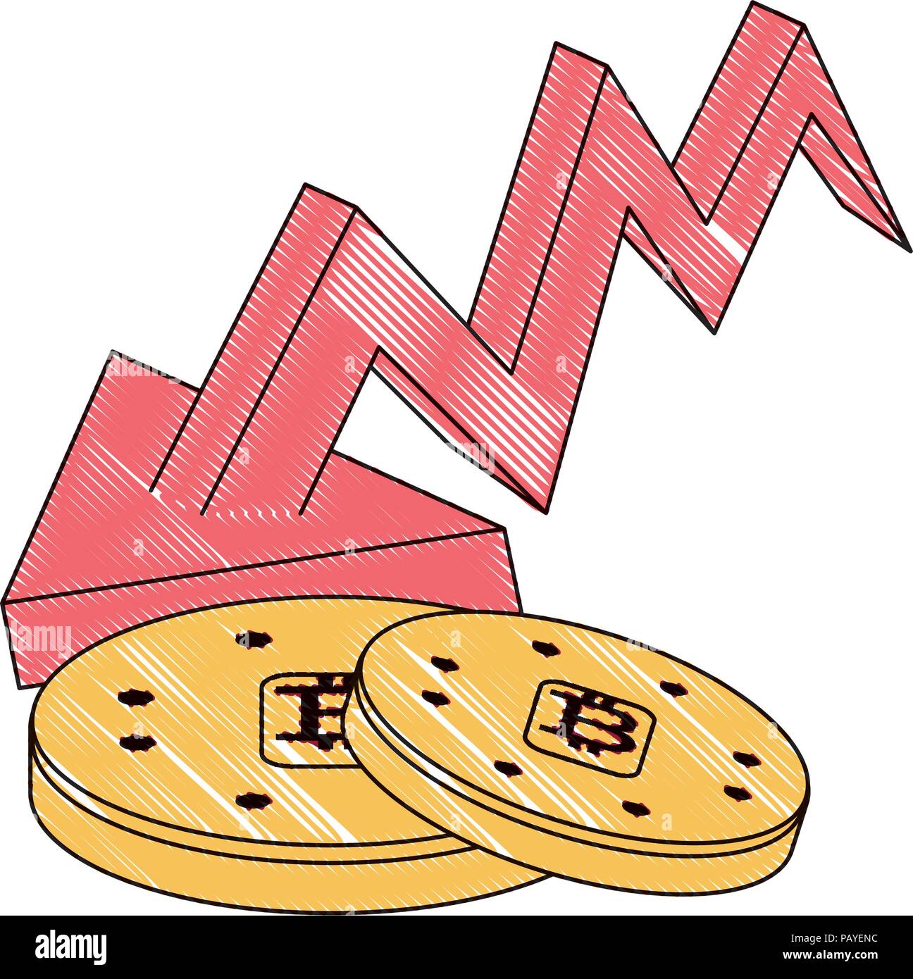 financial arrow and cryptocoins icon over white background, vector ...
