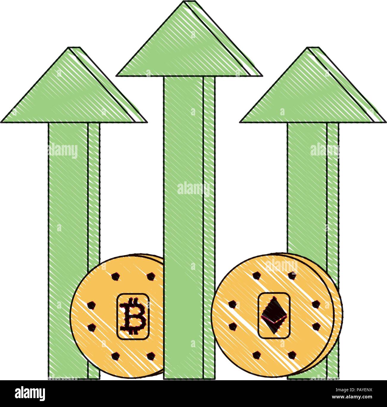 financial arrow and cryptocoins icon over white background, vector ...