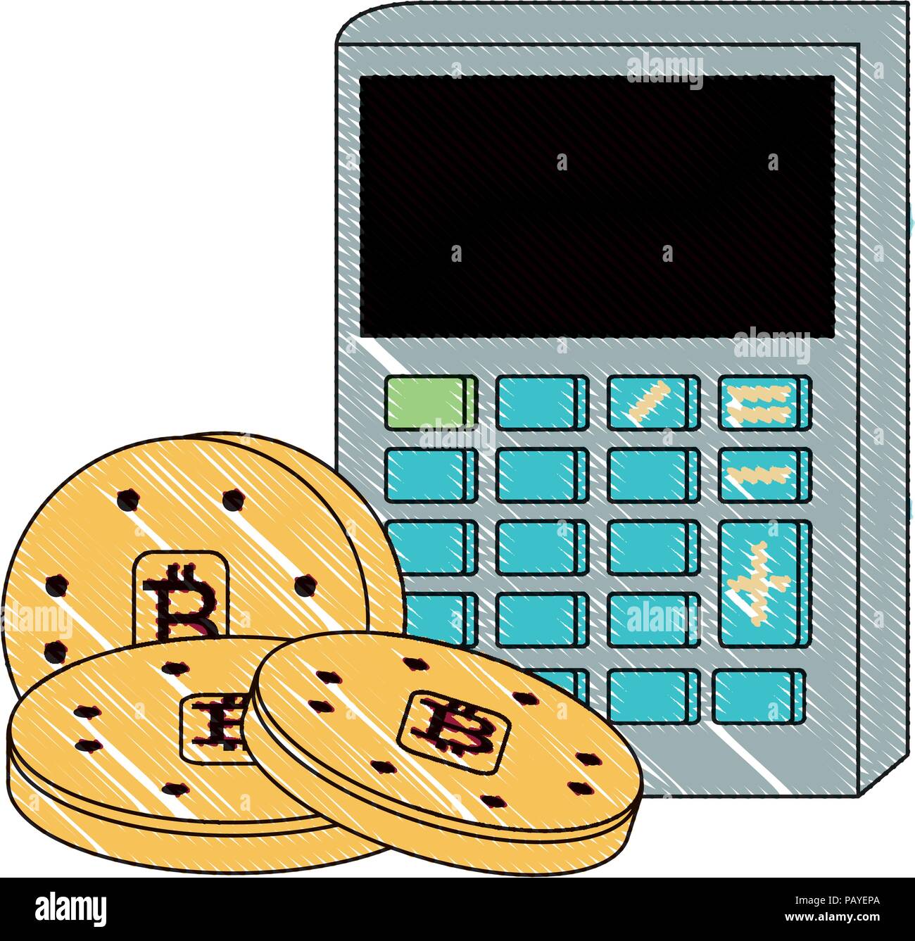calculator and cryptocoins icon over white background, vector ...