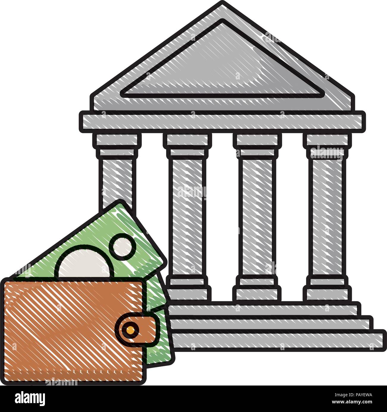bank building and wallet with money icon over white background, vector ...