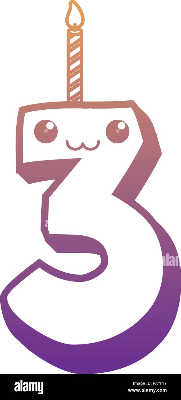 Kawaii number three candle icon over white background, vector ...