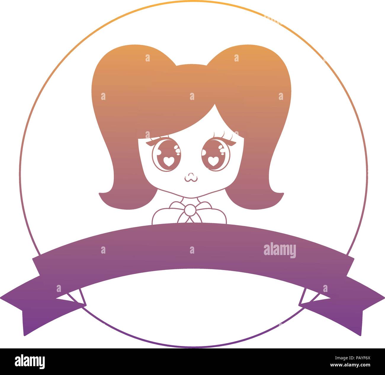 emblem with cute asian girl icon and decorative ribbon over white ...