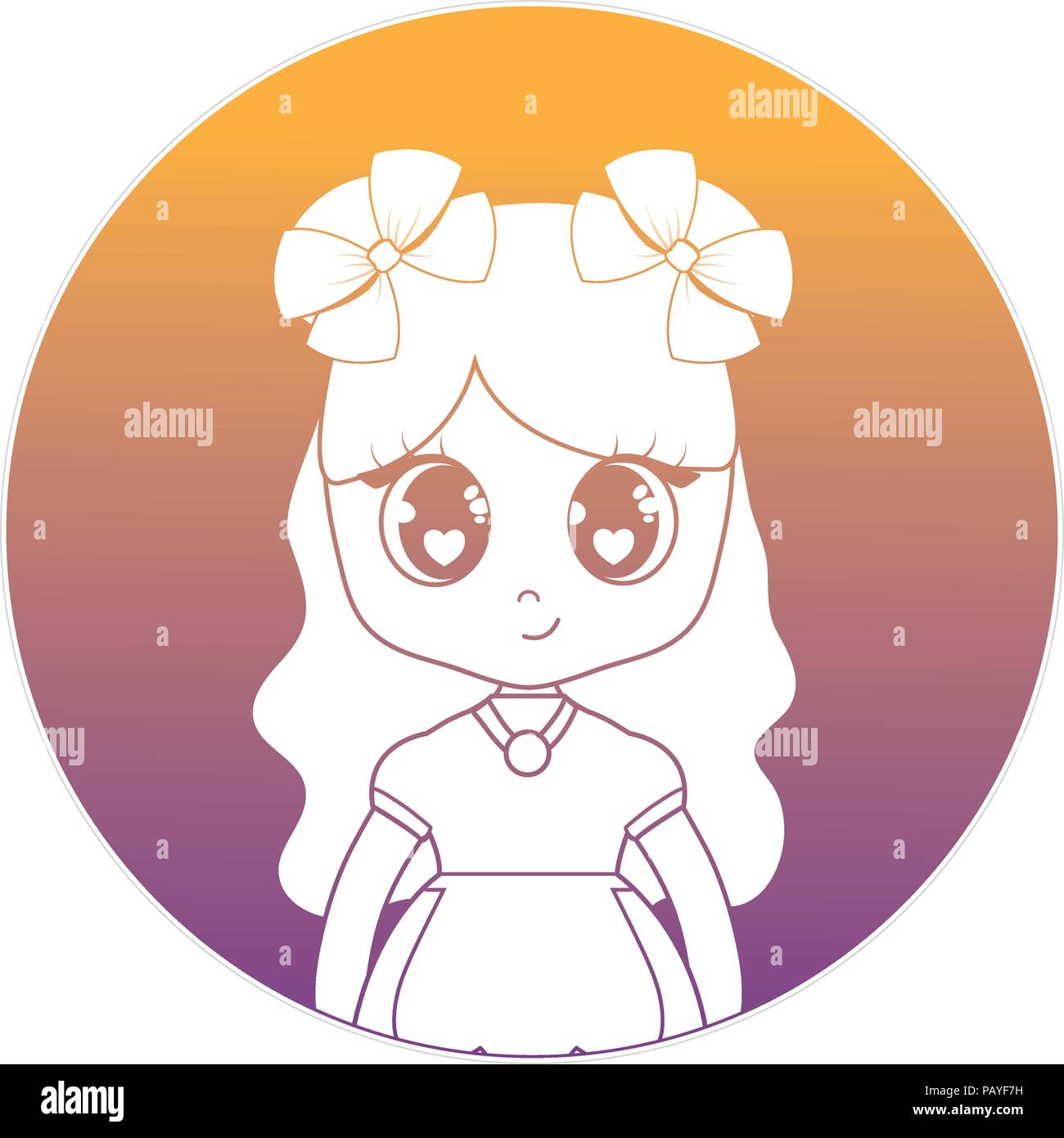 cute Anime girl over decorative circular frame and white background ...