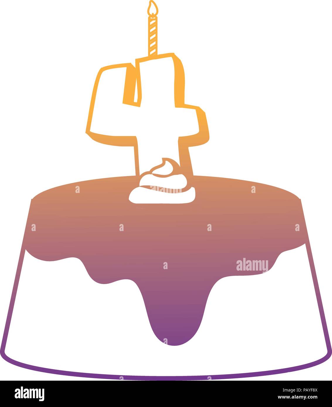 Birthday cake with number four candle over white background, vector ...