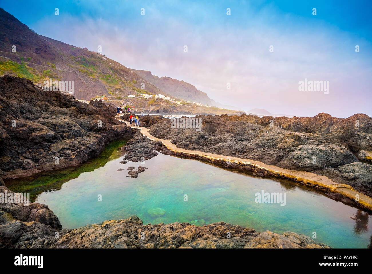 Beautiful landscape with traditional swimming pools in Garachico town ...