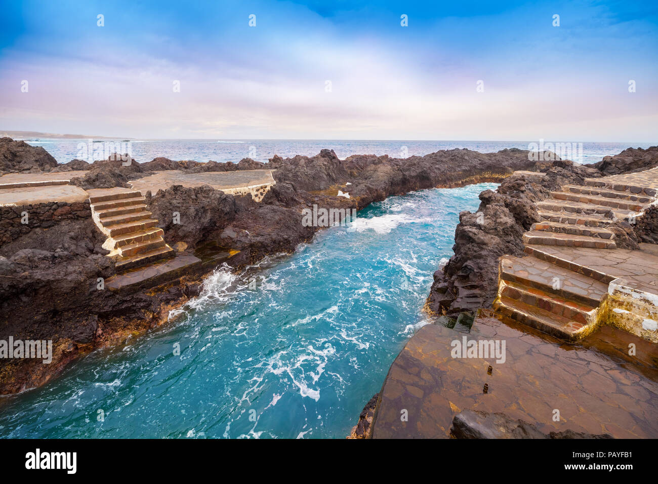 Traditional swimming pools in Garachico town in Tenerife, Canary island ...