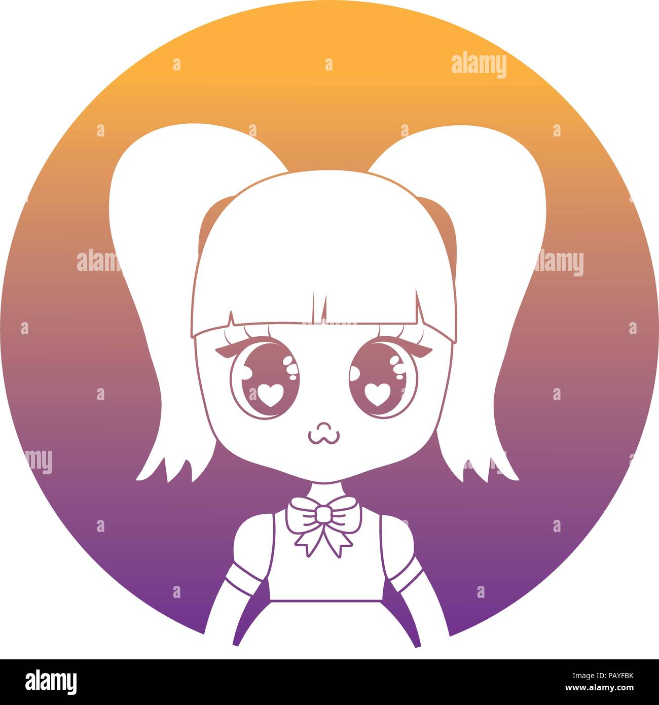 cute Anime girl over decorative circular frame and white background ...