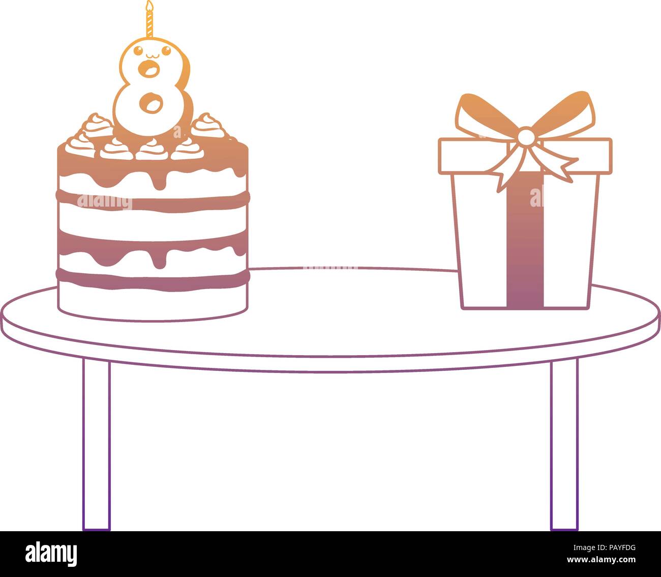 table with cake and gift box over white background, vector illustration ...