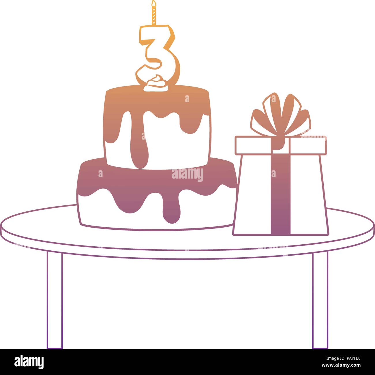 table with birthday cake and gift box over white background, vector ...