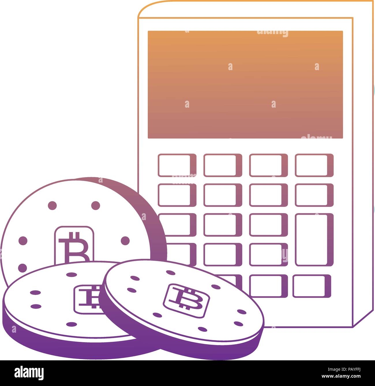 calculator and cryptocoins icon over white background, vector ...