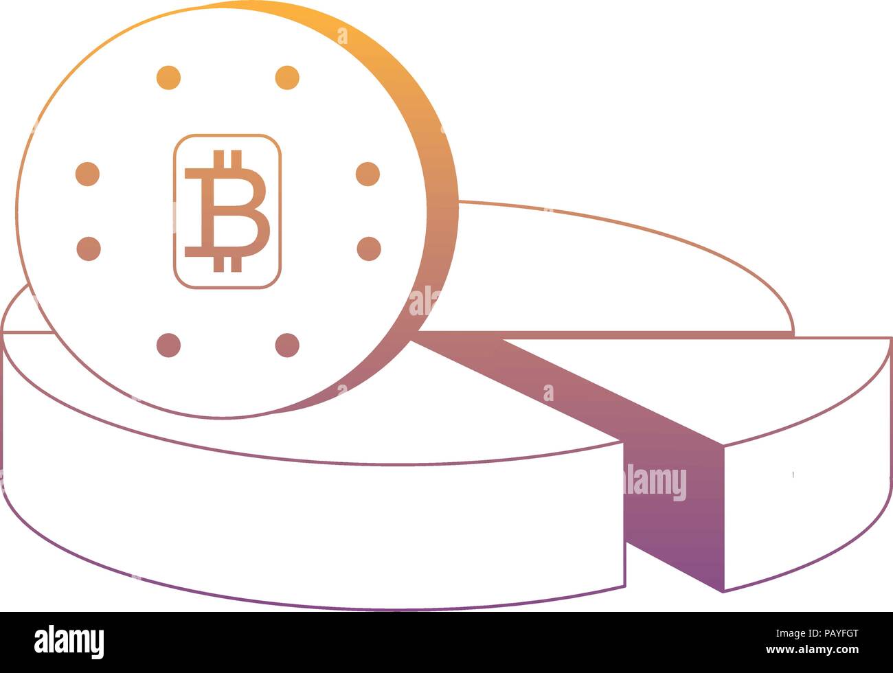 pie chart and bitcoin coin icon over white background, vector ...