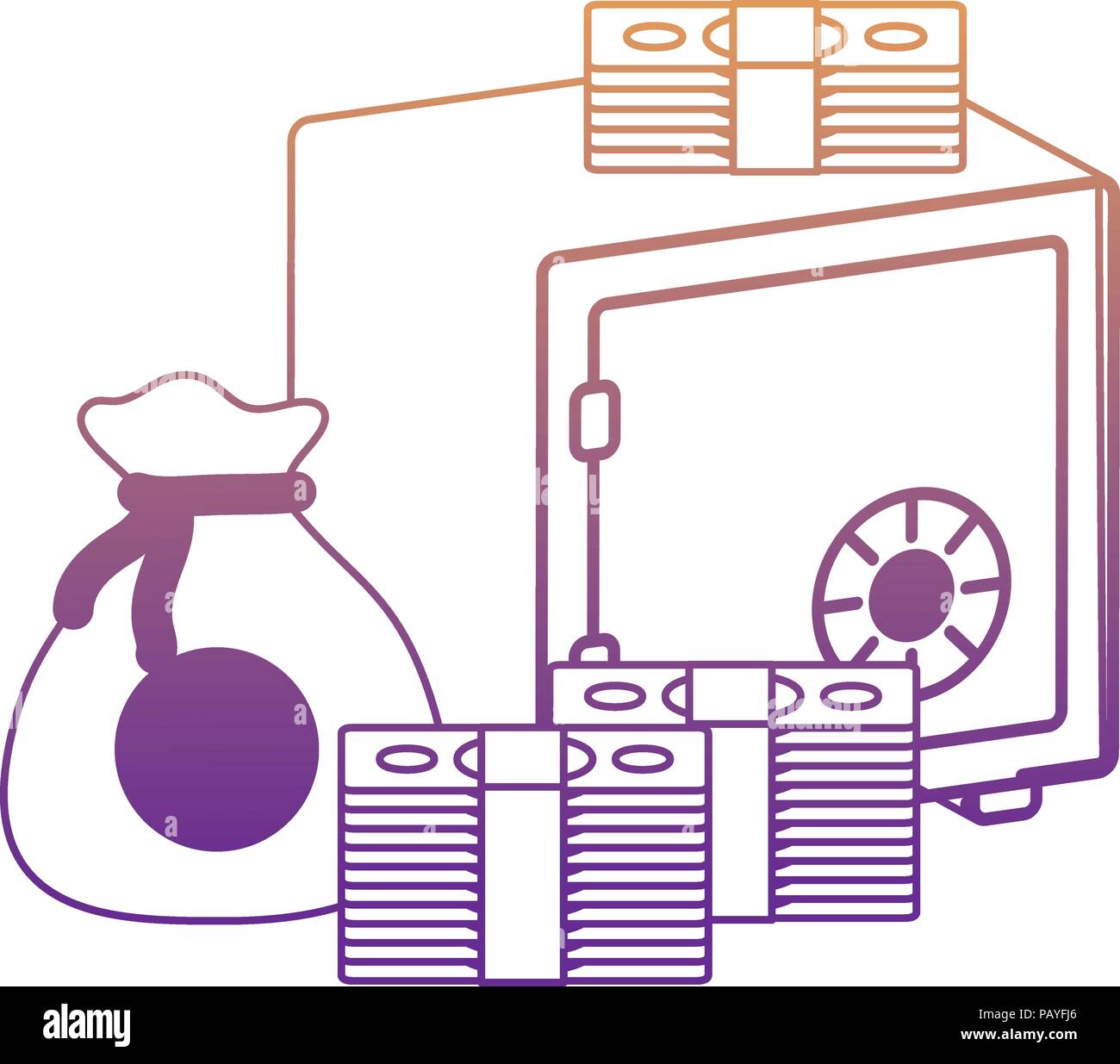 safebox and money sack and bills icon over white background, vector ...