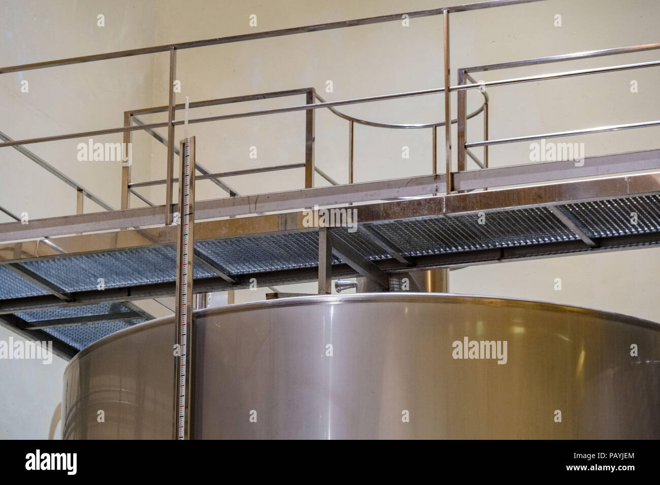 Top of a metal drum for the initial fermentation of the wine with a ...