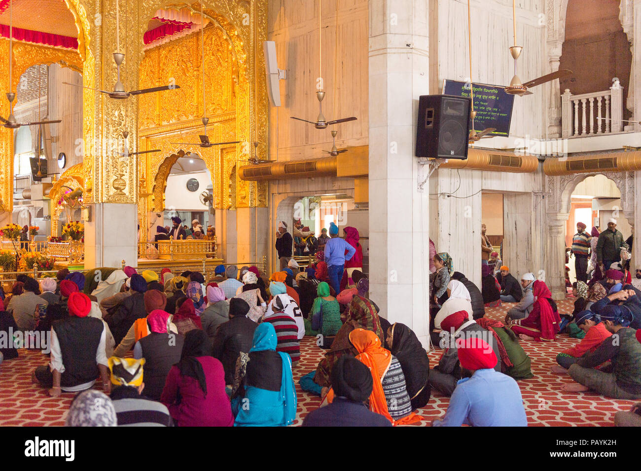 DELHI, INDIA - JAN 18, 2016: Interior of the Gurdwara Bangla Sahib, is ...