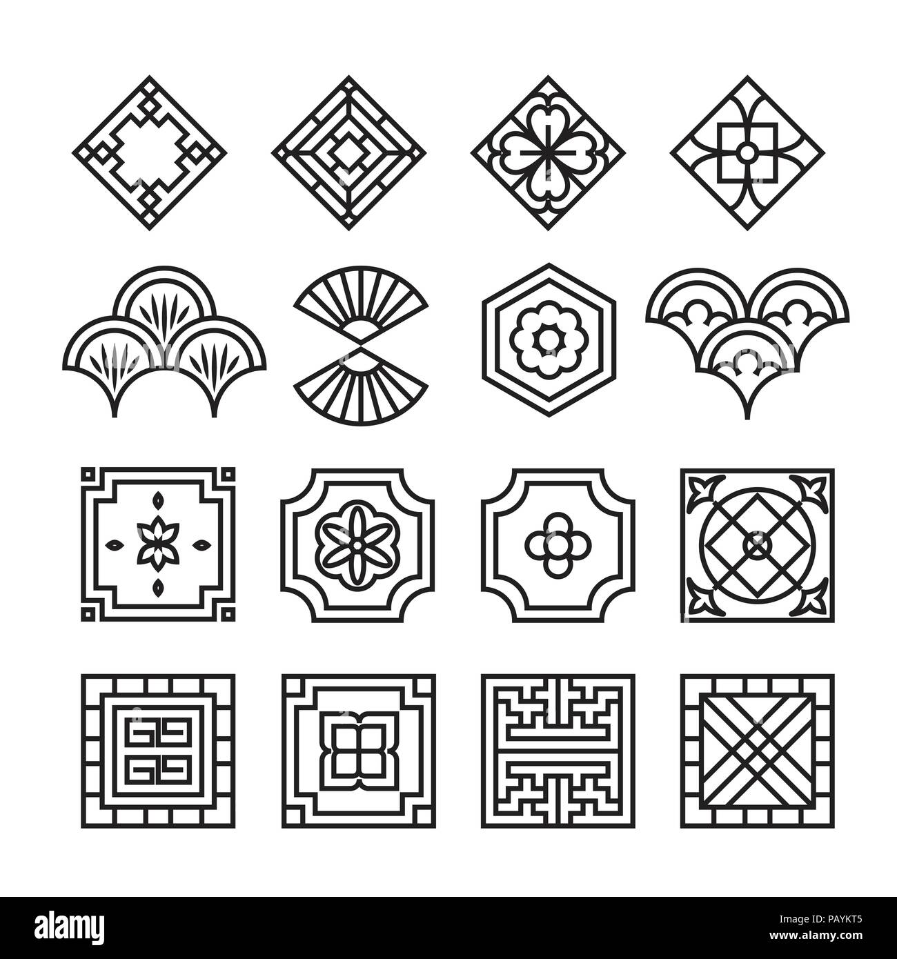 Asian ornament icon, korean, chinese, japanese vector set Stock Vector ...