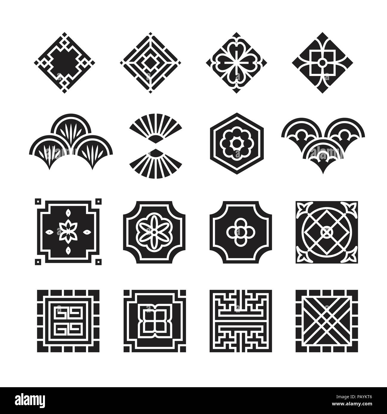 Asian ornament icon, korean, chinese, japanese vector set Stock Vector ...