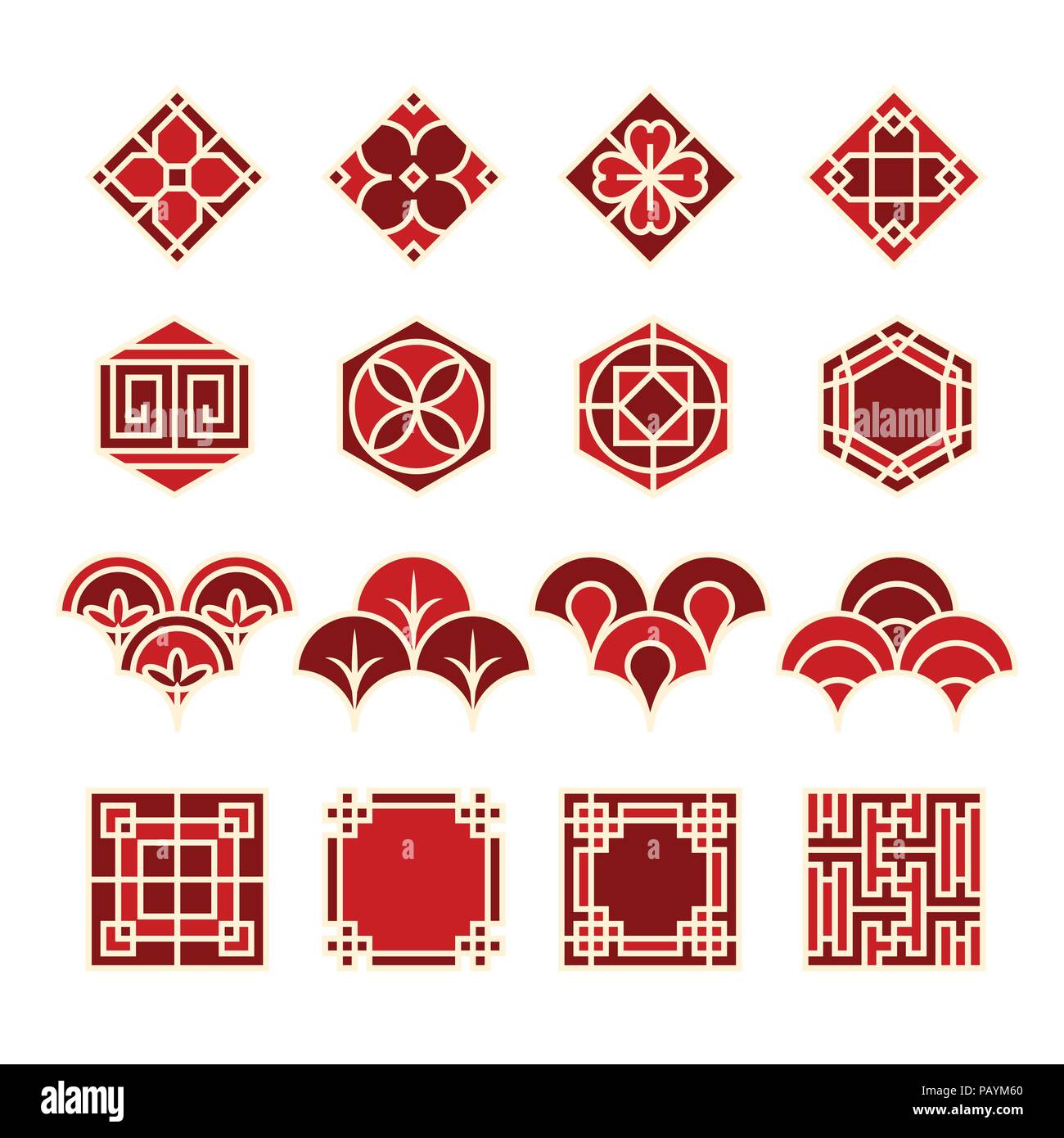 Asian ornament icon, korean, chinese, japanese vector set Stock Vector ...