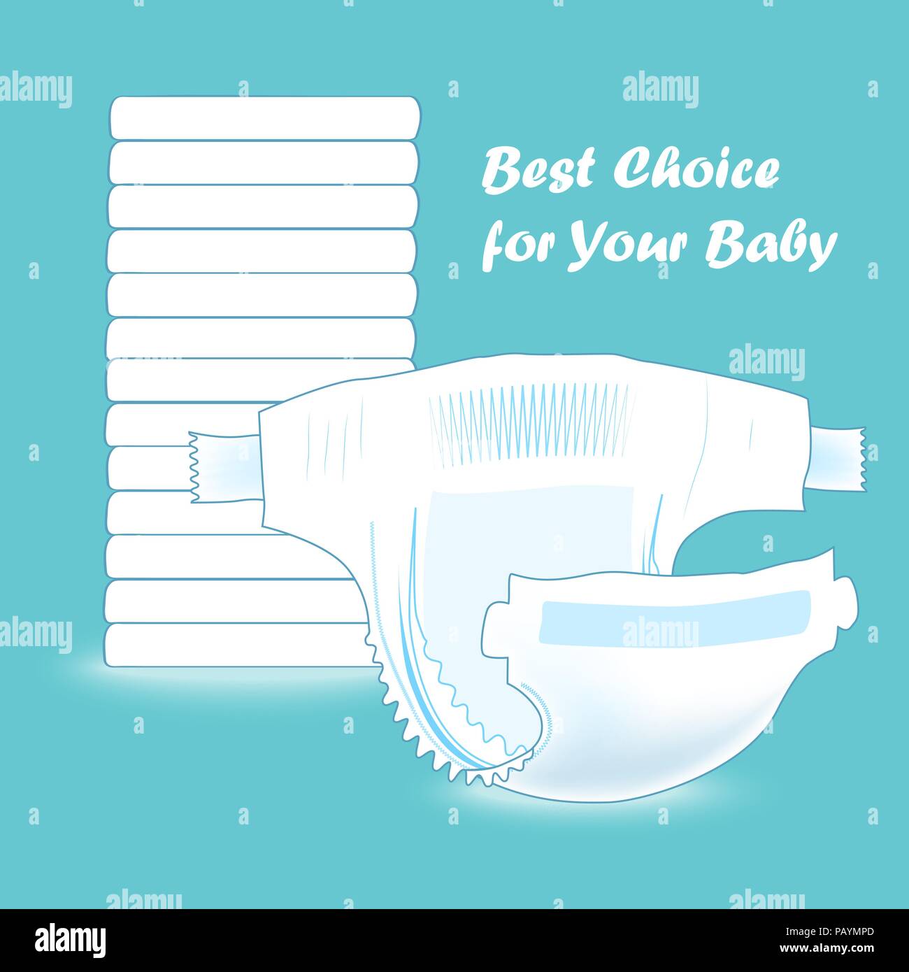 Stack of baby diapers and the open diaper in front. Kids nappy ...