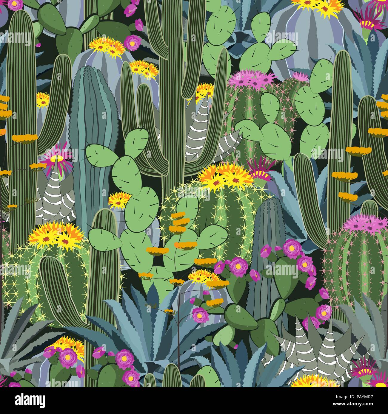 Seamless pattern with cactus. Wild cactus forest vector Stock Vector ...