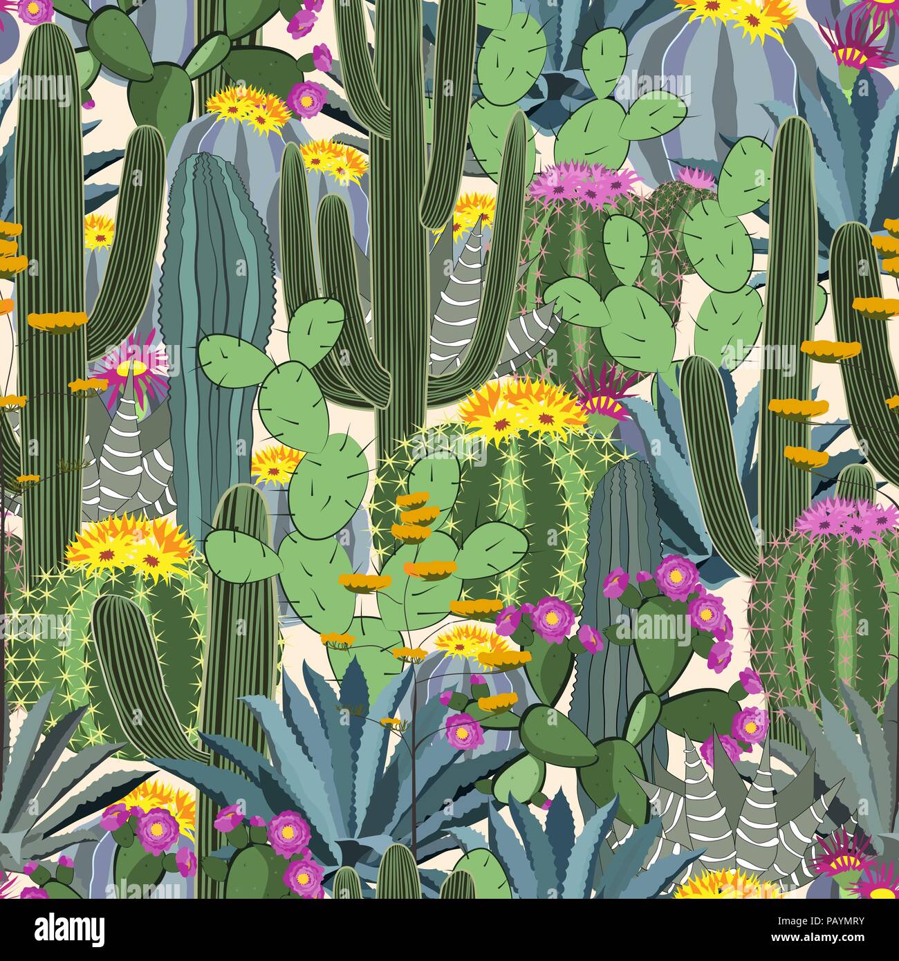 Seamless pattern with cactus. Wild cactus forest vector Stock Vector ...