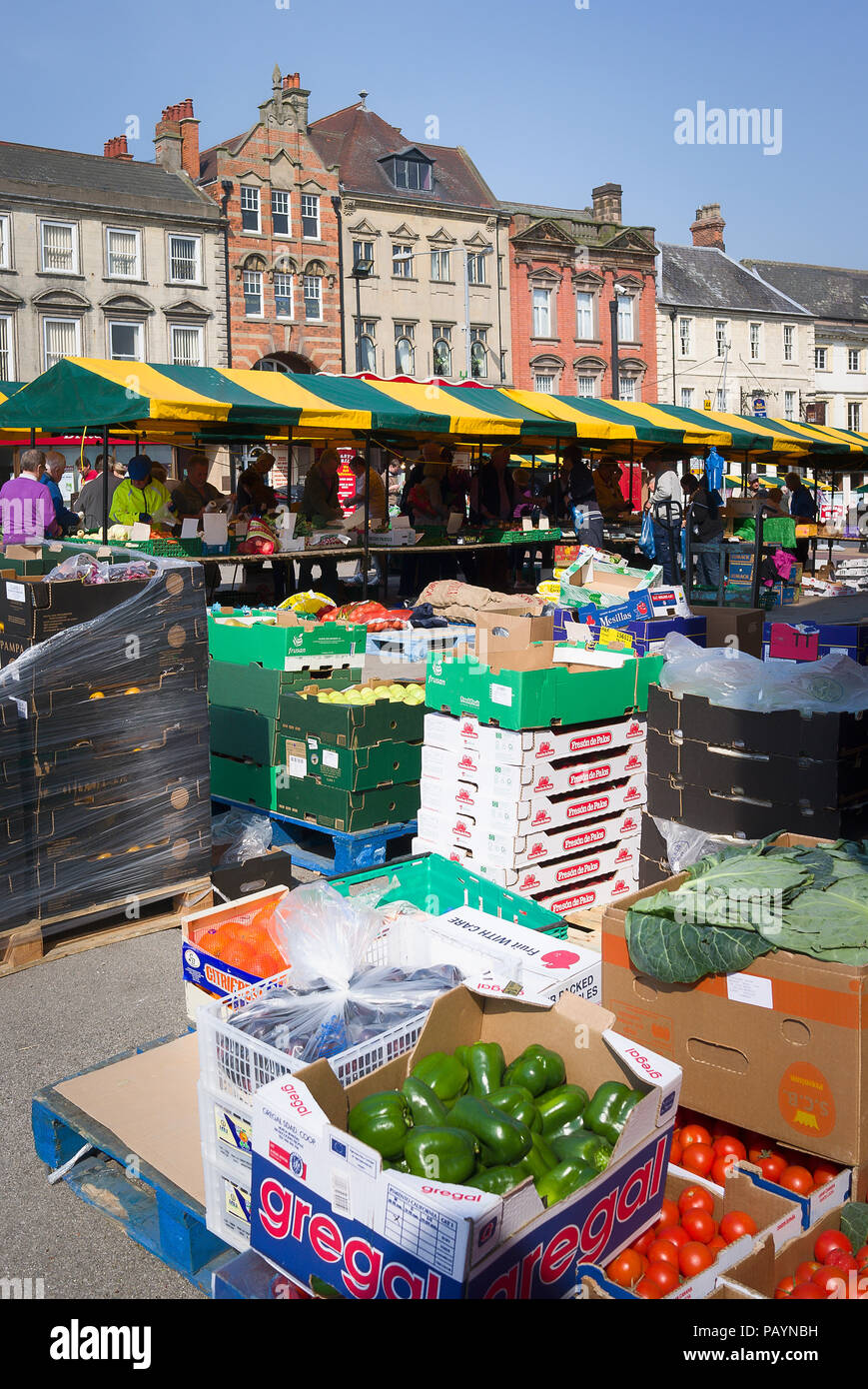 Fresh produce awaiting display in market stalls in Worksop ...