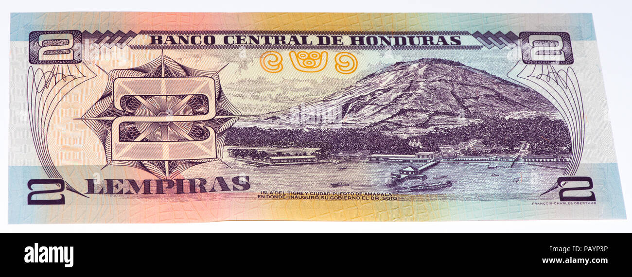 VELIKIE LUKI, RUSSIA - JULY 30, 2015: 2 lempiras bank note. Lempira is ...