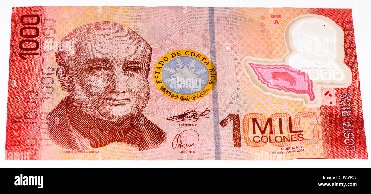 VELIKIE LUKI, RUSSIA - JULY 30, 2015: 1000 Costa Rican colones bank ...