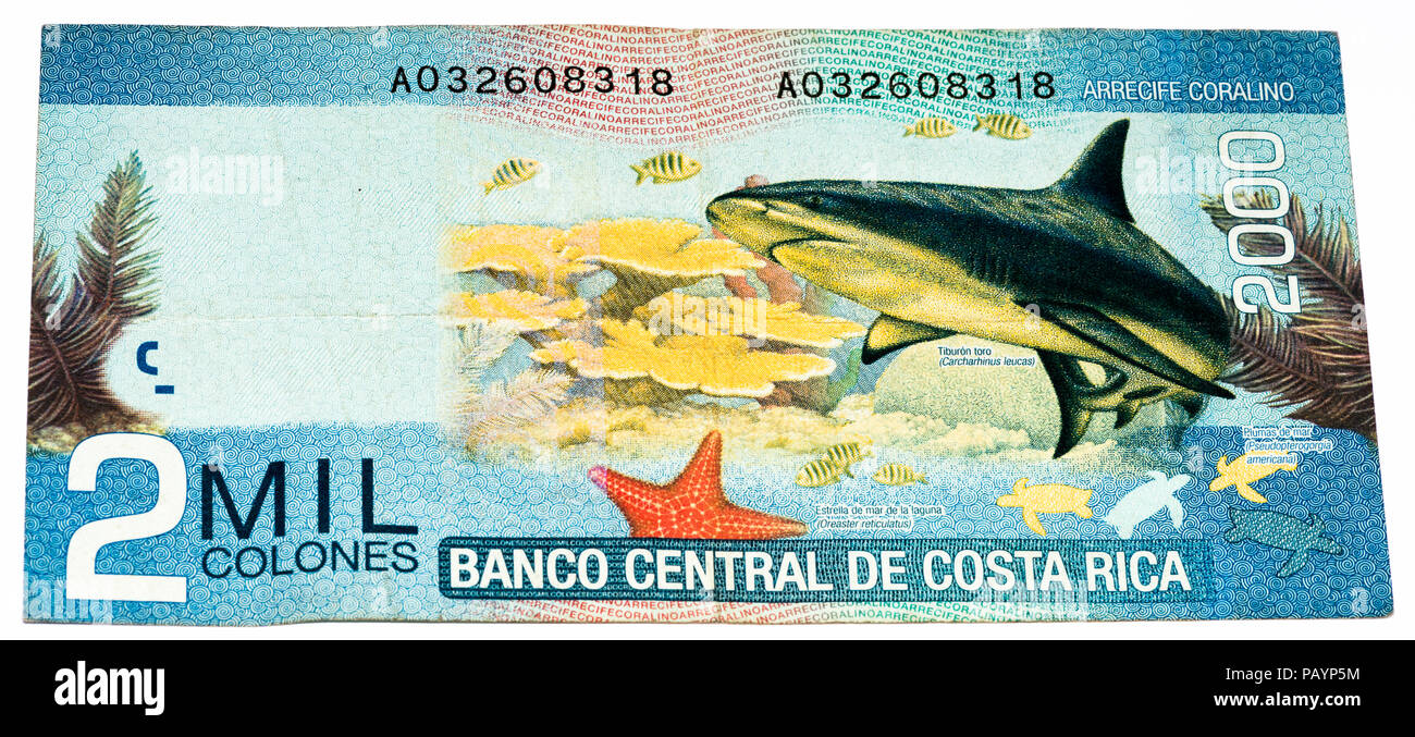 VELIKIE LUKI, RUSSIA - JULY 30, 2015: 2000 Costa Rican colones bank ...