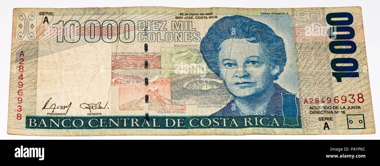 VELIKIE LUKI, RUSSIA - JULY 30, 2015: 10000 Costa Rican colones bank ...