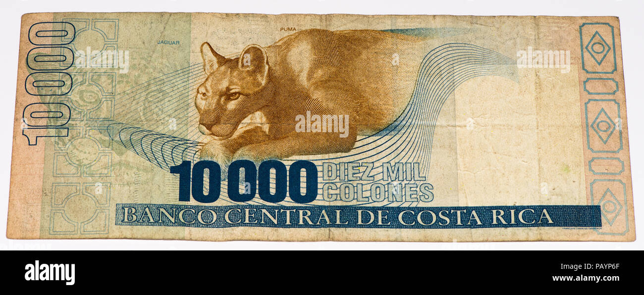VELIKIE LUKI, RUSSIA - JULY 30, 2015: 10000 Costa Rican colones bank ...