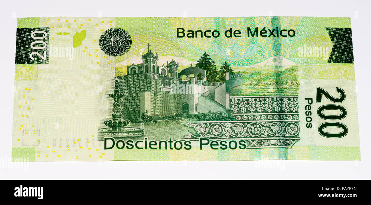 VELIKIE LUKI, RUSSIA - JULY 30, 2015: 200 Mexican pesos bank note made ...