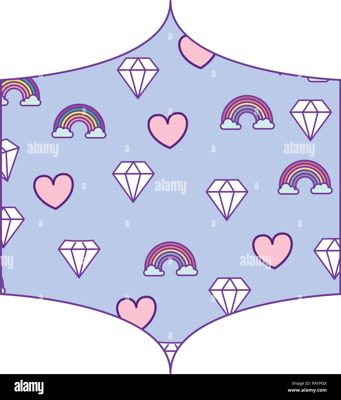 decorative frame with rainbow and diamonds pattern over background ...