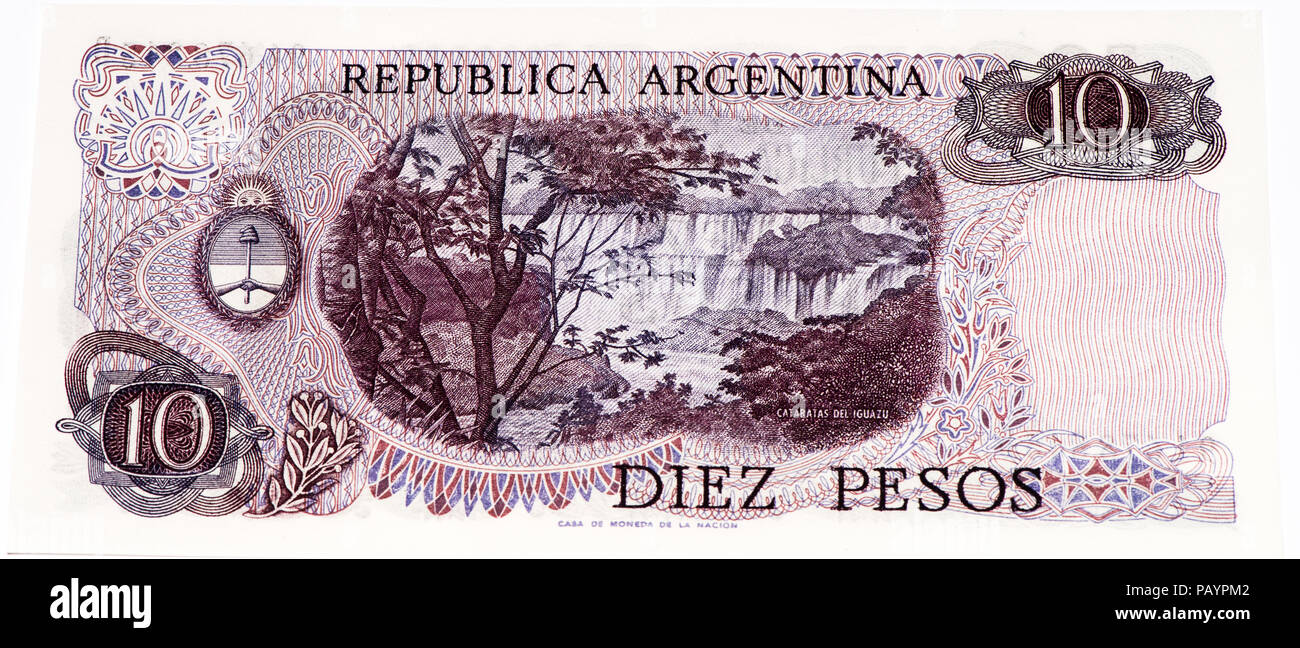 VELIKIE LUKI, RUSSIA - JULY 30, 2015: 10 Argentinian peso bank note ...