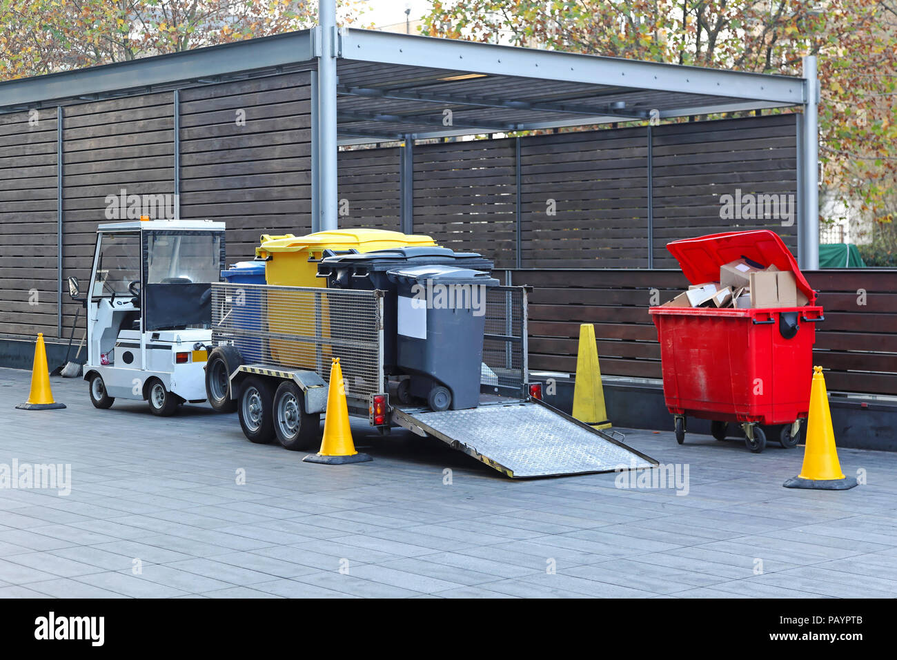 Electric vehicle with trailer for collecting recycling garbage Stock ...
