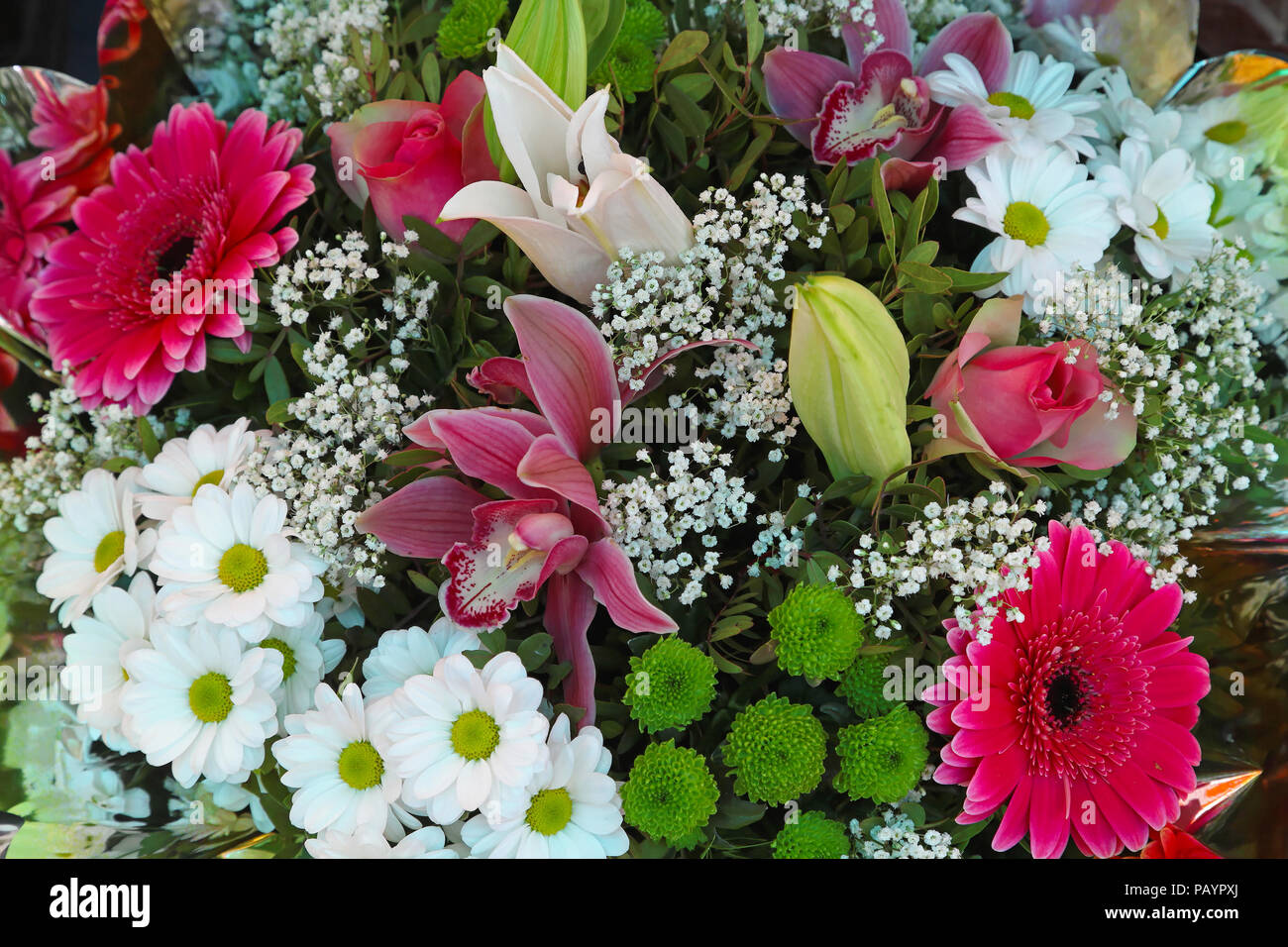 Mix of fresh flowers in fancy bouquet Stock Photo - Alamy
