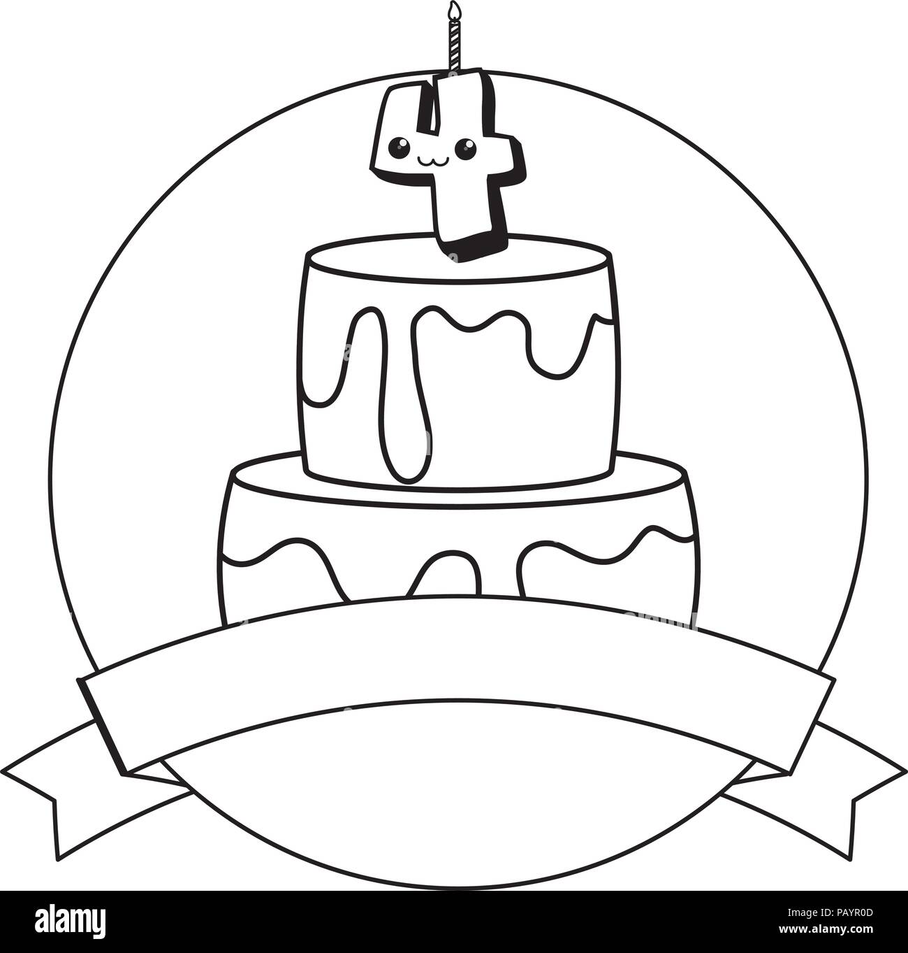 Birthday cake with number four candle over white background, vector ...