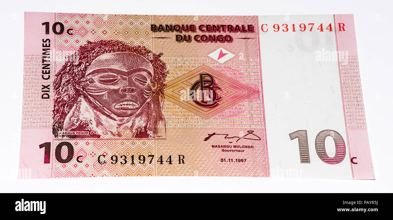 10 centimes bank note of Congo. Centimes is one of the currencies of ...