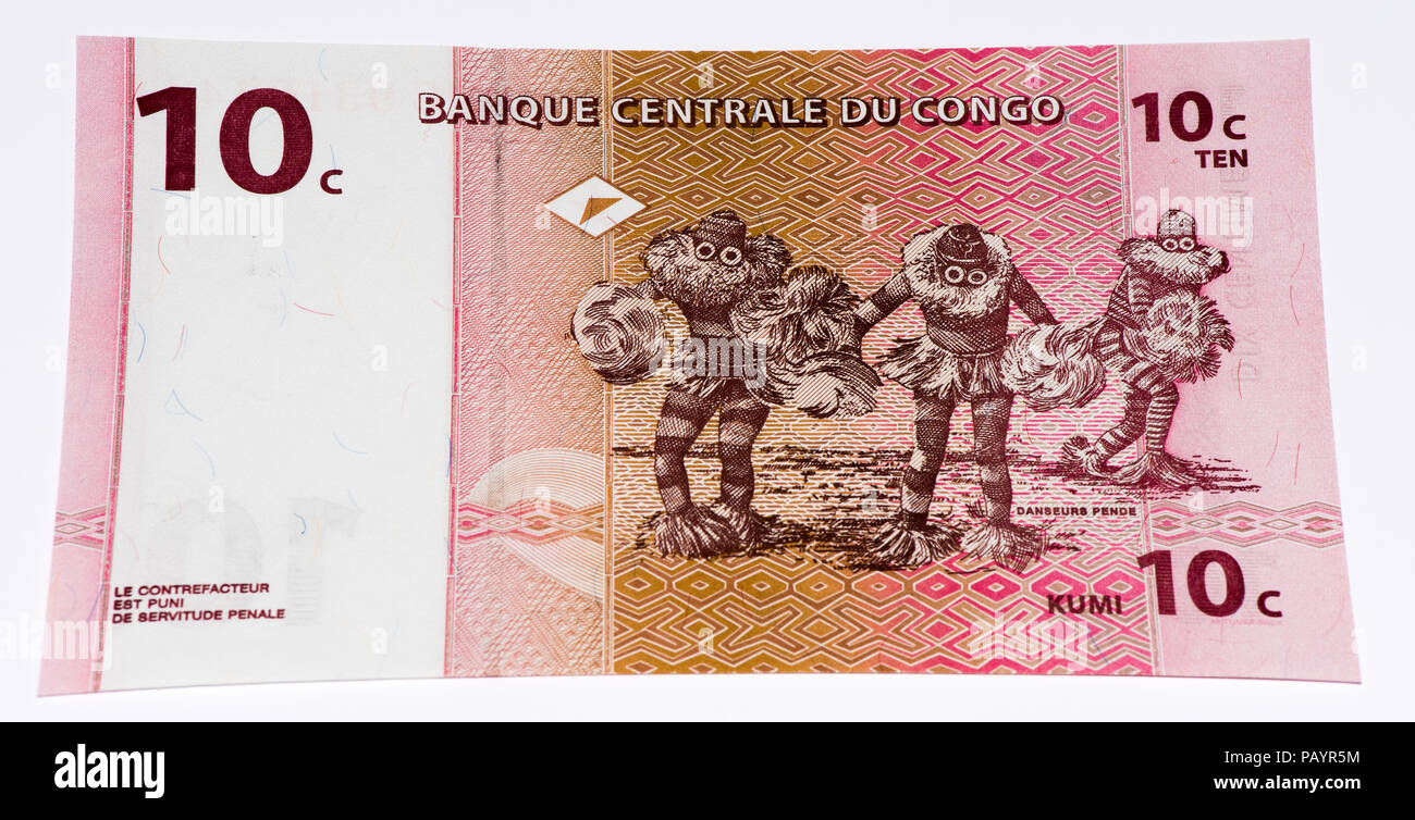 10 centimes bank note of Congo. Centimes is one of the currencies of ...