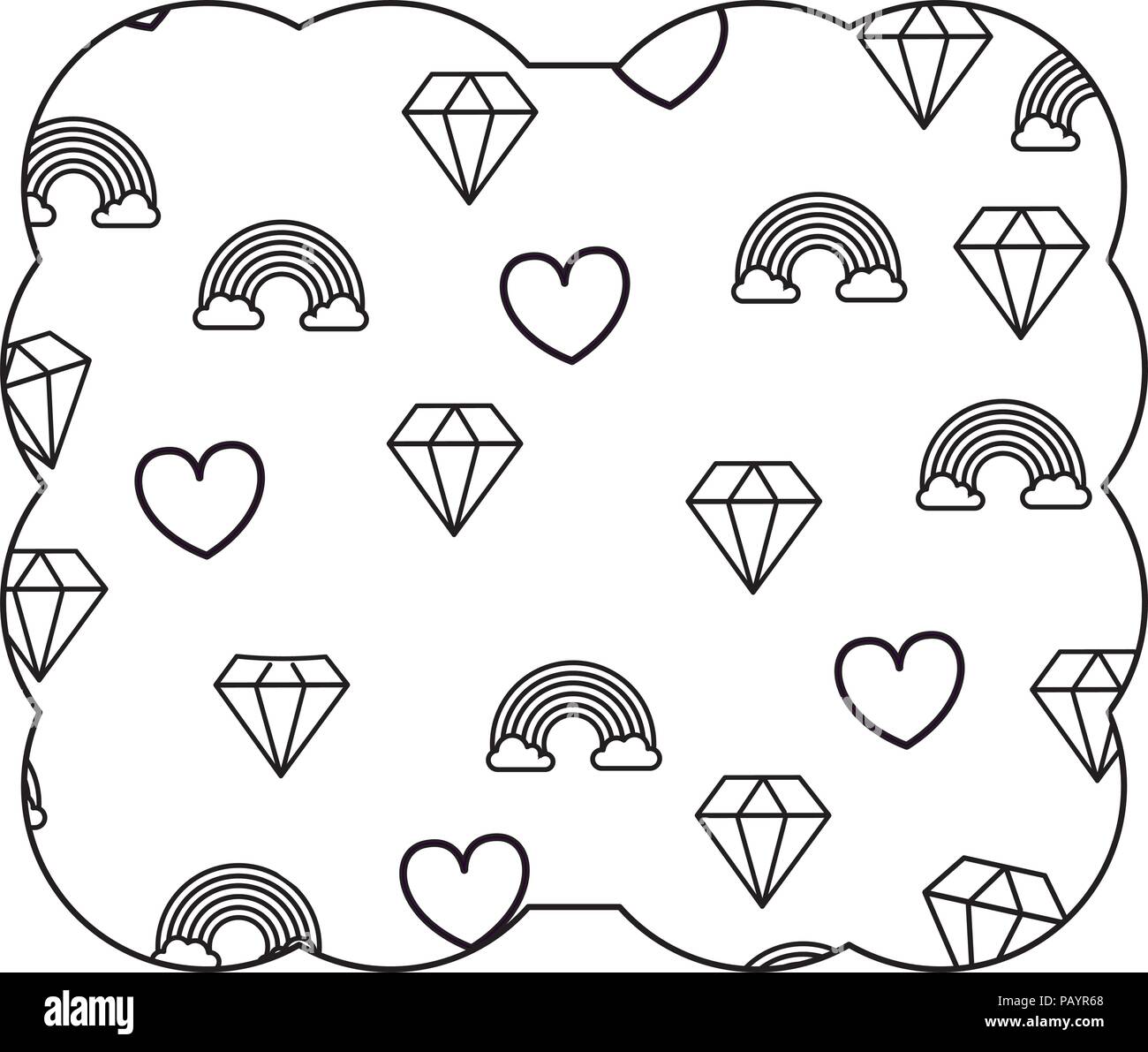 decorative frame with rainbow and diamonds pattern over background ...