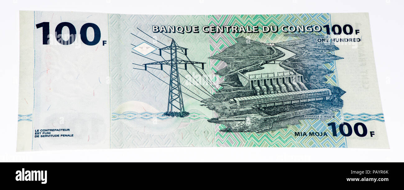 100 Congolese francs bank note of Congo. Congoles franc is the national ...