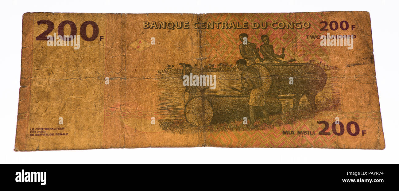 200 Congolese francs bank note of Congo. Congoles franc is the national ...