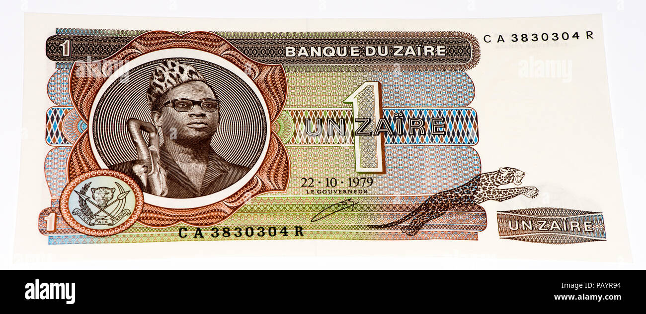 1 Zaire bank note. Zaire is the national currency of Zaire Stock Photo ...