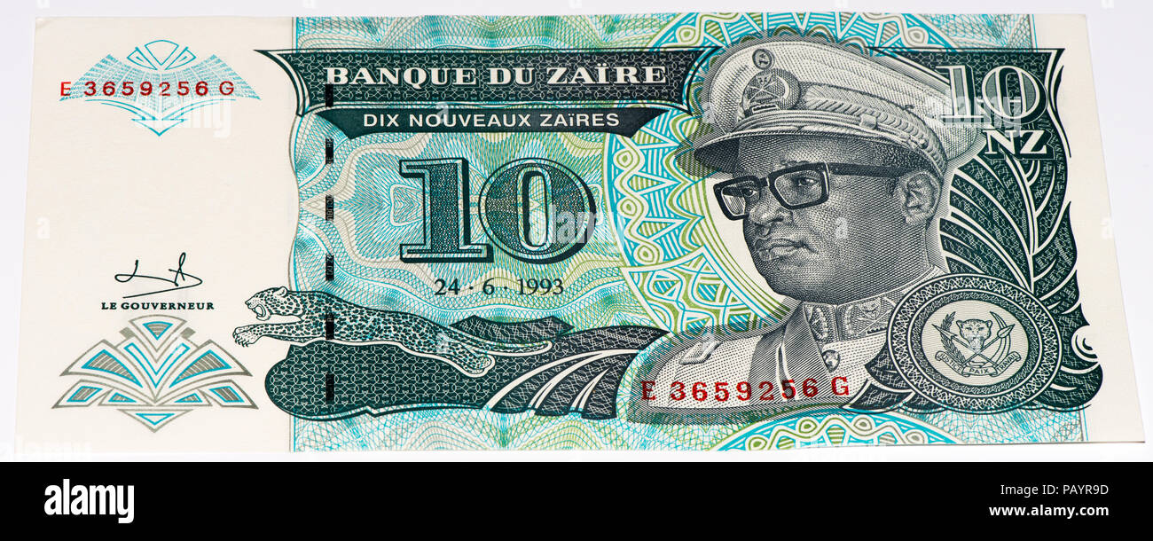 10 Zaire bank note. Zaire is the national currency of Zaire Stock Photo ...