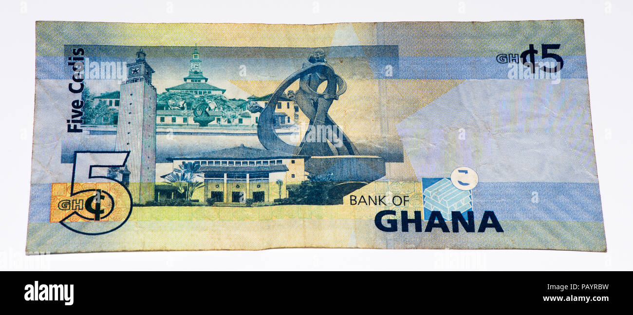 5 Ghana cedi bank note. Ghana cedi is the national currency of Ghana ...