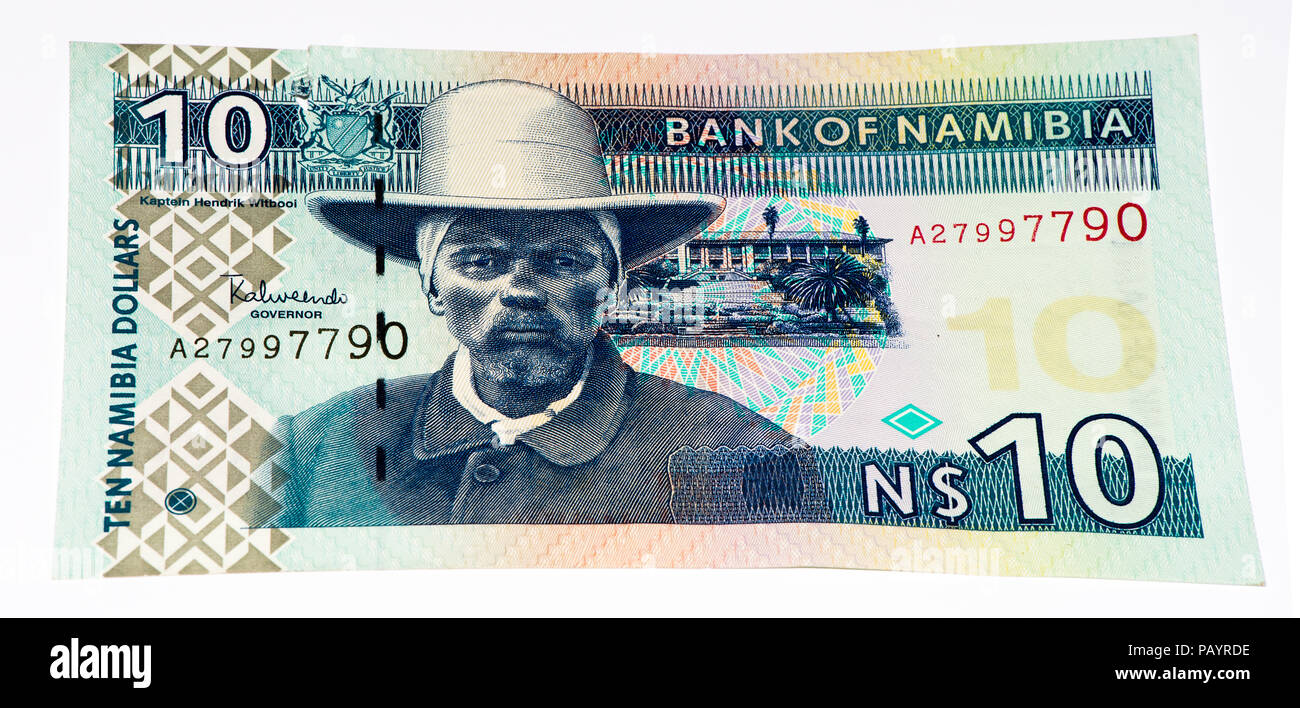 10 Namibian dollars bank note of Namibia. Namibian dollars is the ...