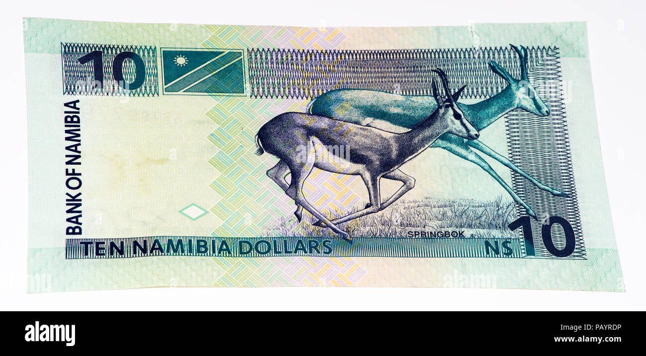 10 Namibian dollars bank note of Namibia. Namibian dollars is the ...