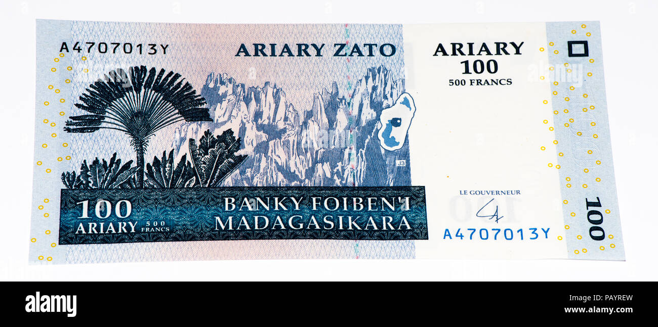 100 Malagasy ariary bank note of Madagascar. Malagasy ariary is the ...