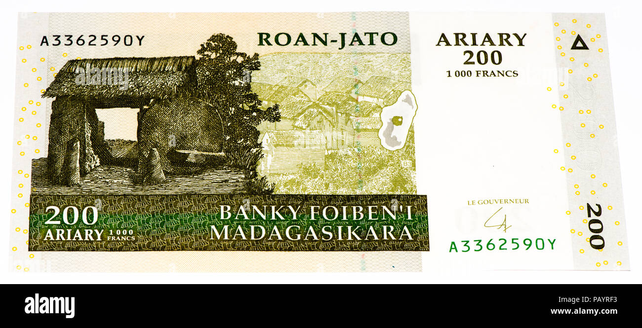 200 Malagasy ariary bank note of Madagascar. Malagasy ariary is the ...